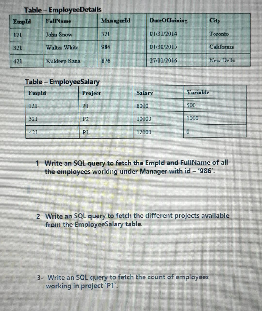 Solved Table - EmployeeDetails Empld FullName Managerld | Chegg.com