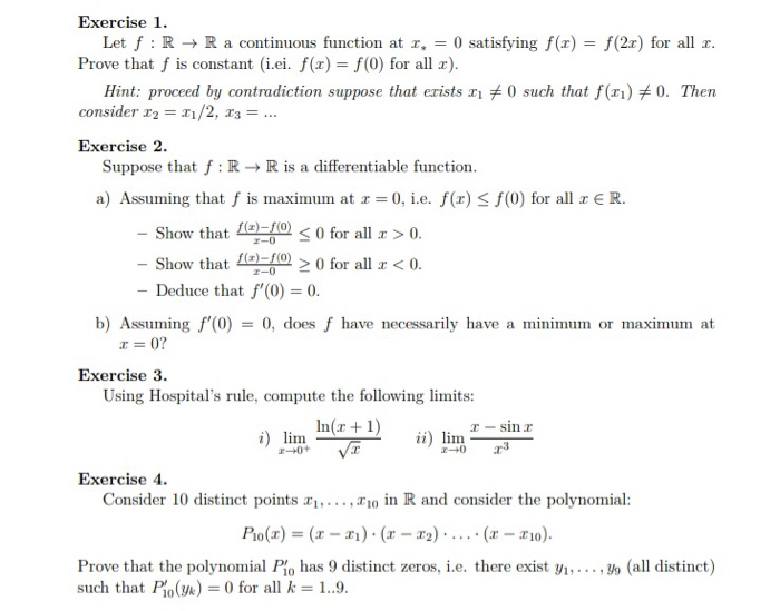 Solved Exercise 1 Let F R Ra Continuous Function At R 0