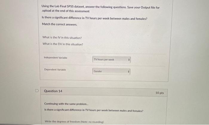Solved Using the Lab Final SPSS dataset, answer the | Chegg.com