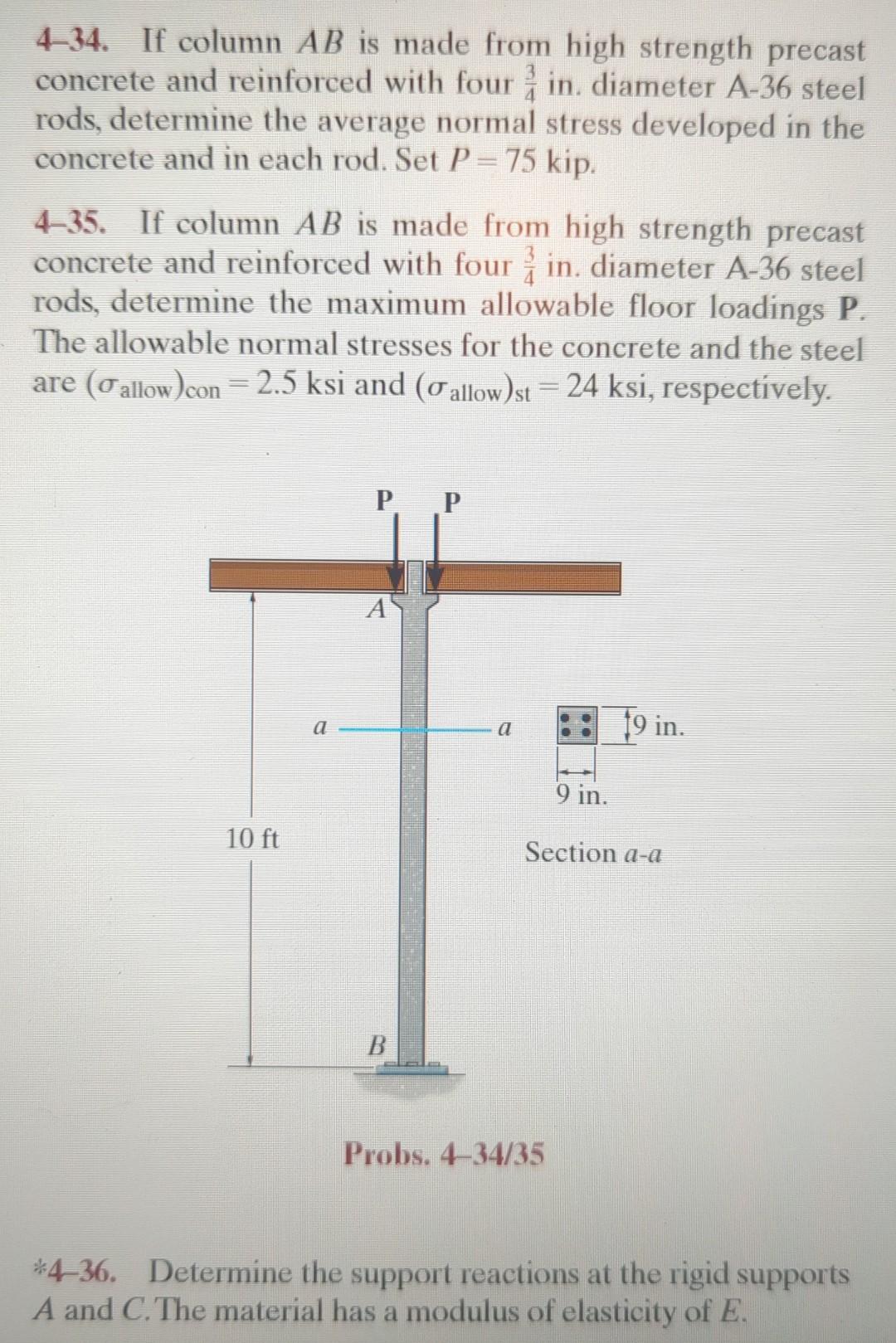 Solved 4-34. If column AB is made from high strength precast | Chegg.com