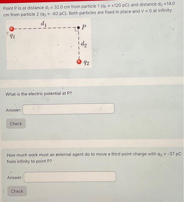 Solved Point P is at distance d₁ = 32.0 cm from particle 1 | Chegg.com