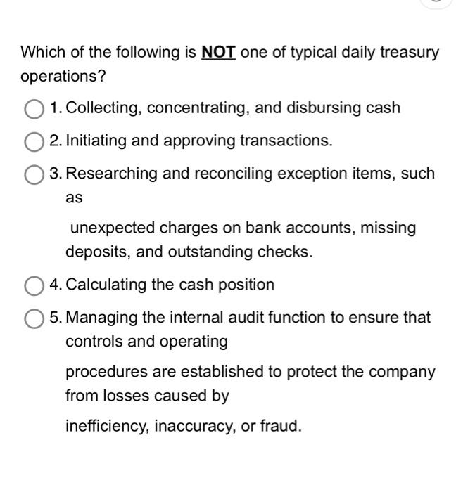 Solved Which of the following is NOT one of typical daily | Chegg.com