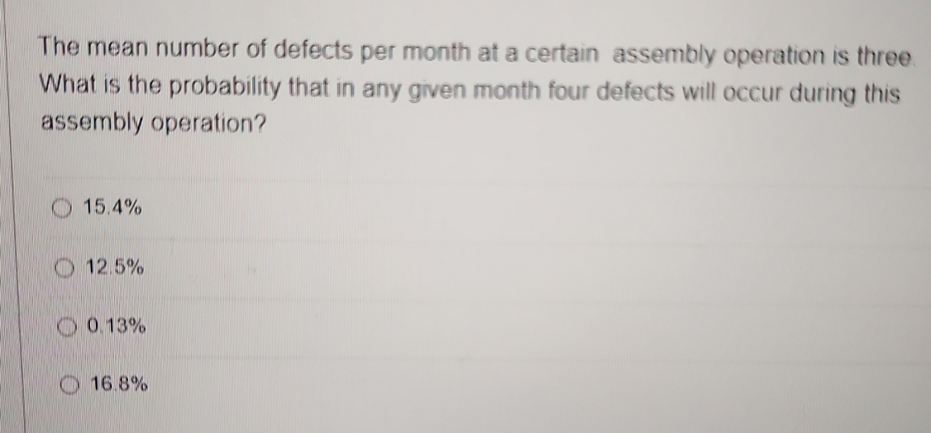Solved The mean number of defects per month at a certain | Chegg.com