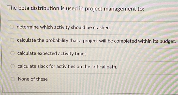 Solved The beta distribution is used in project management | Chegg.com