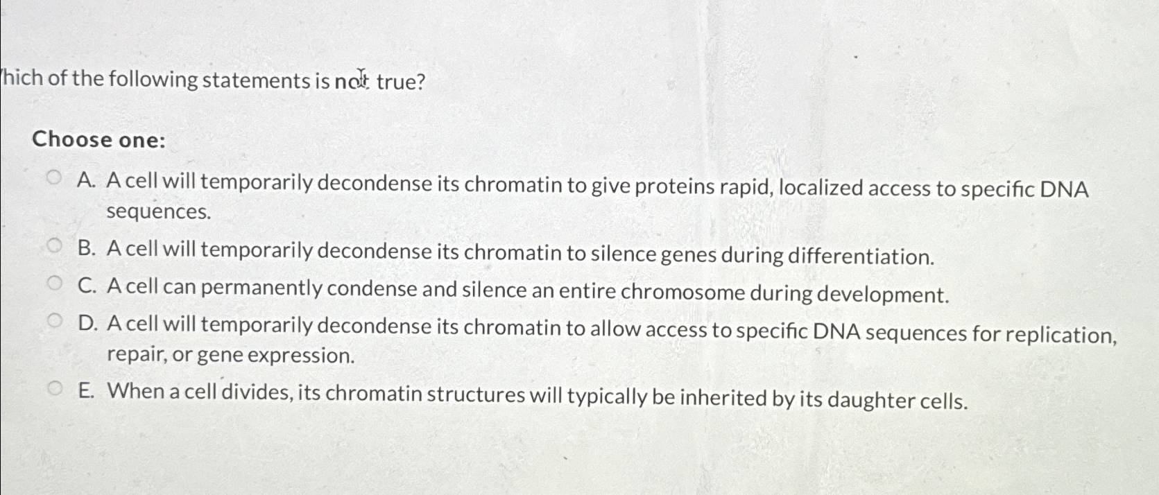 Solved hich of the following statements is nôr. ﻿true?Choose | Chegg.com