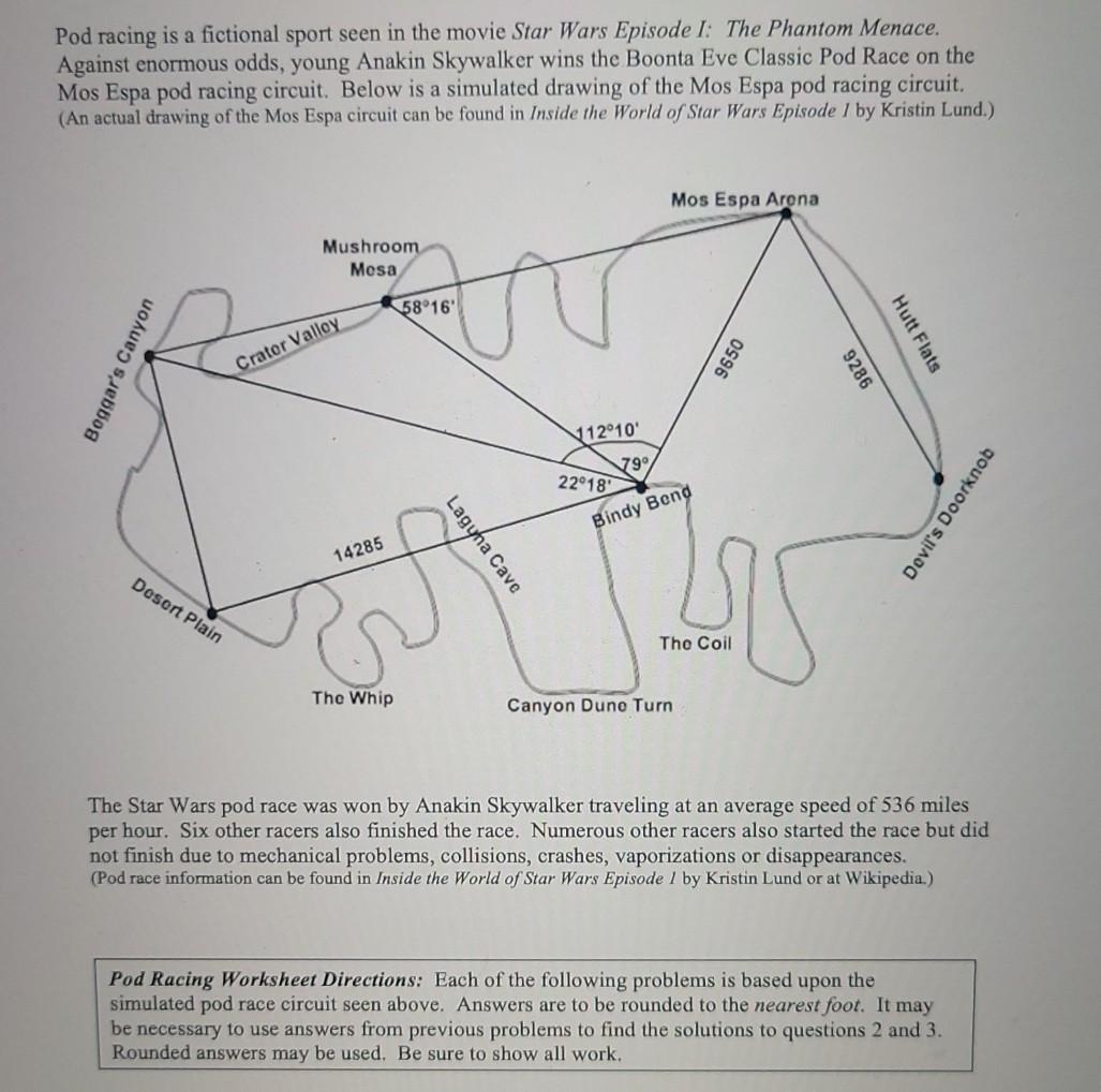 Solved Pod racing is a fictional sport seen in the movie | Chegg.com