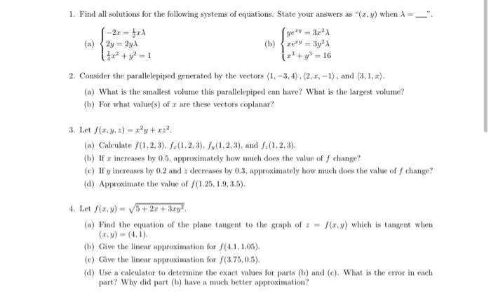 Solved 1. Find all solutions for the following systems of | Chegg.com