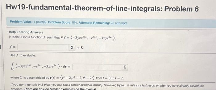 Solved Hw19-fundamental-theorem-of-line-integrals: Problem 6 | Chegg.com