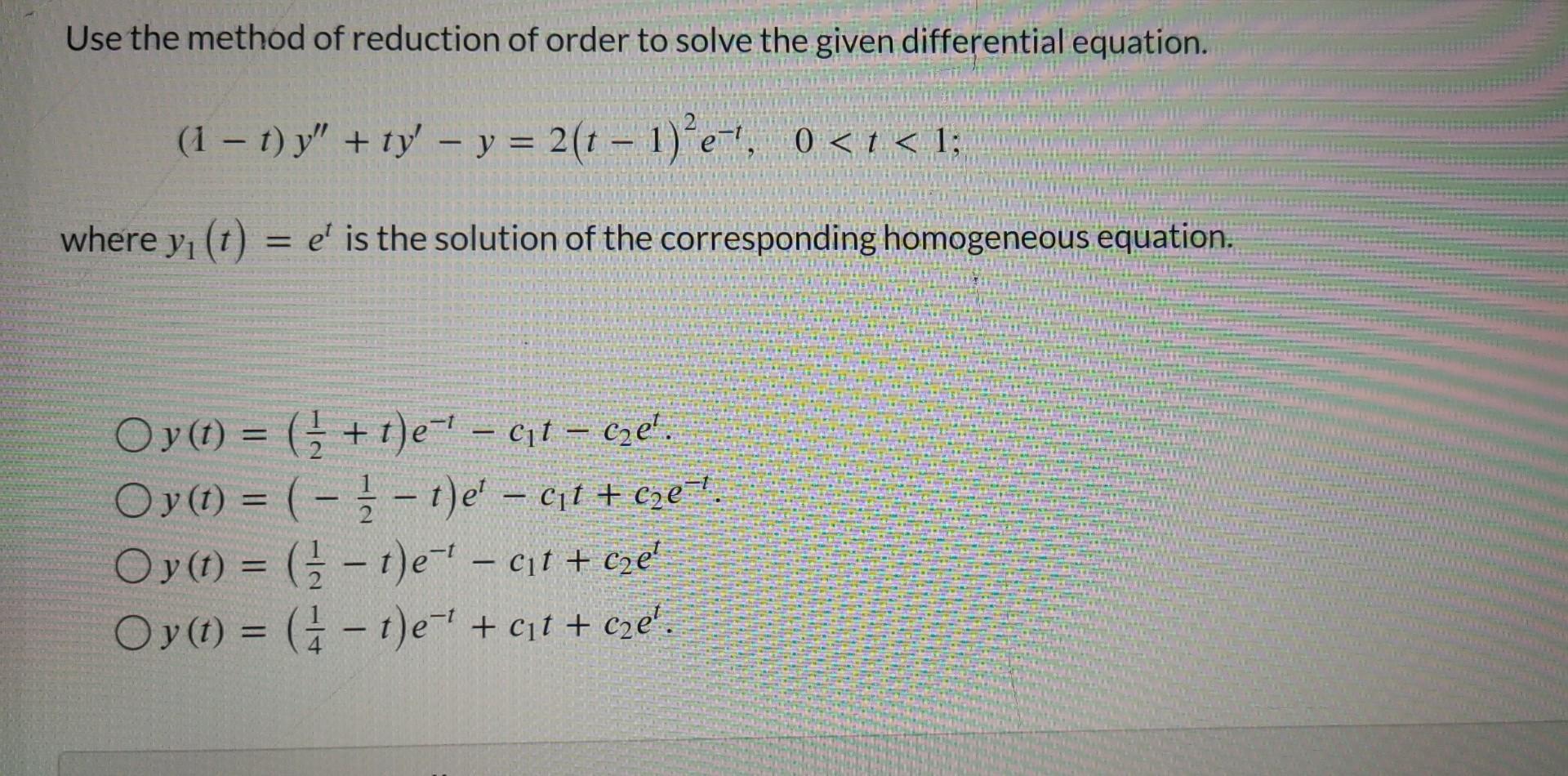 Solved Use the method of reduction of order to solve the | Chegg.com