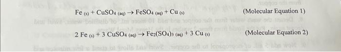 Solved Fe(s)+CuSO4(aq)→FeSO4(aq)+Cu(s) (Molecular Equation | Chegg.com