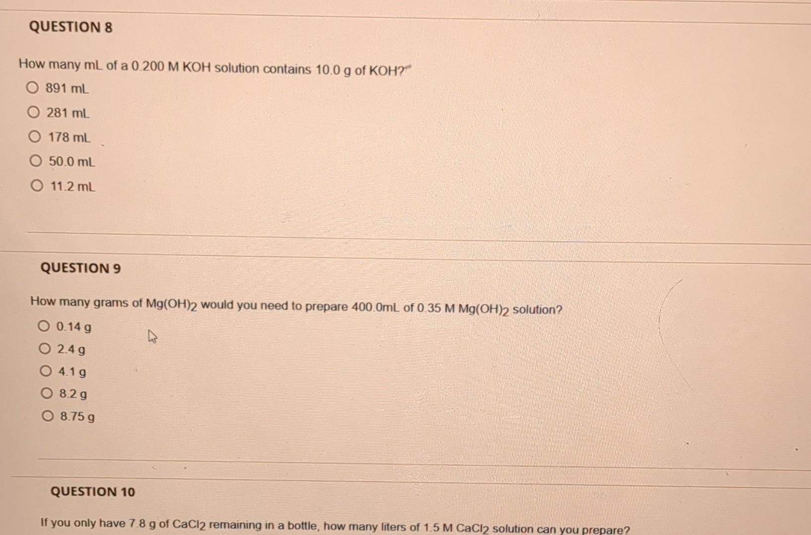Solved How many mL of a 0.200MKOH solution contains 10.0 g | Chegg.com