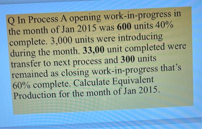 Solved Q In Process A opening work-in-progress in the month | Chegg.com