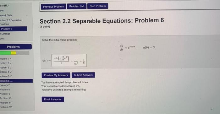 Solved Section 2 2 Separable Equations Problem 6 1 Point