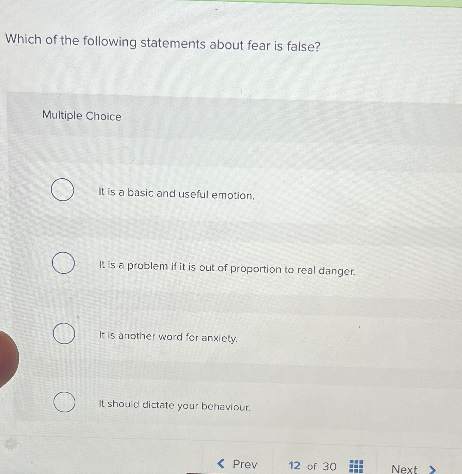 Solved Which of the following statements about fear is | Chegg.com