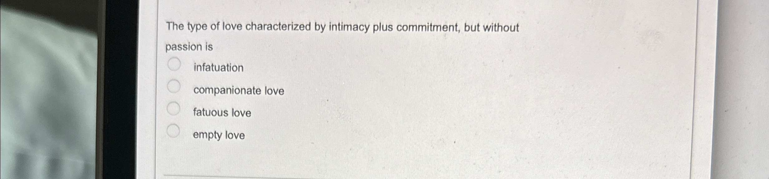 Solved The type of love characterized by intimacy plus | Chegg.com