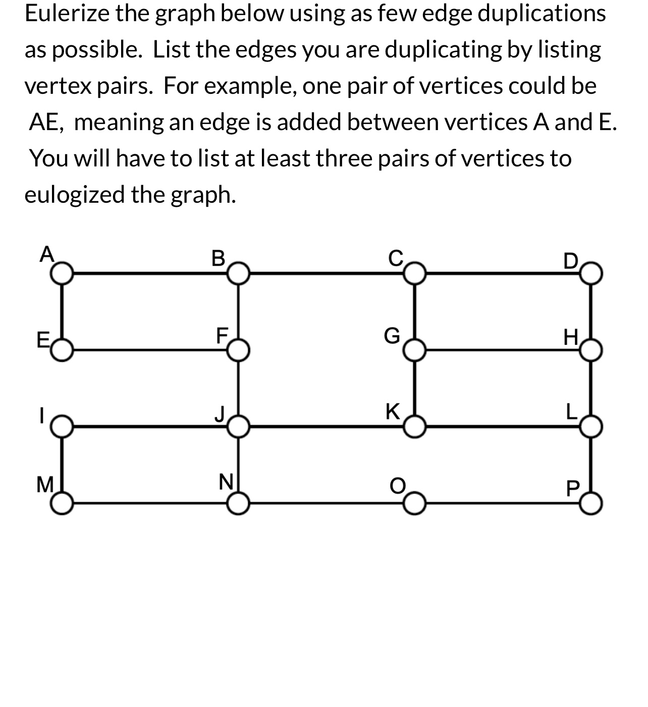 Solved Eulerize the graph below using as few edge | Chegg.com