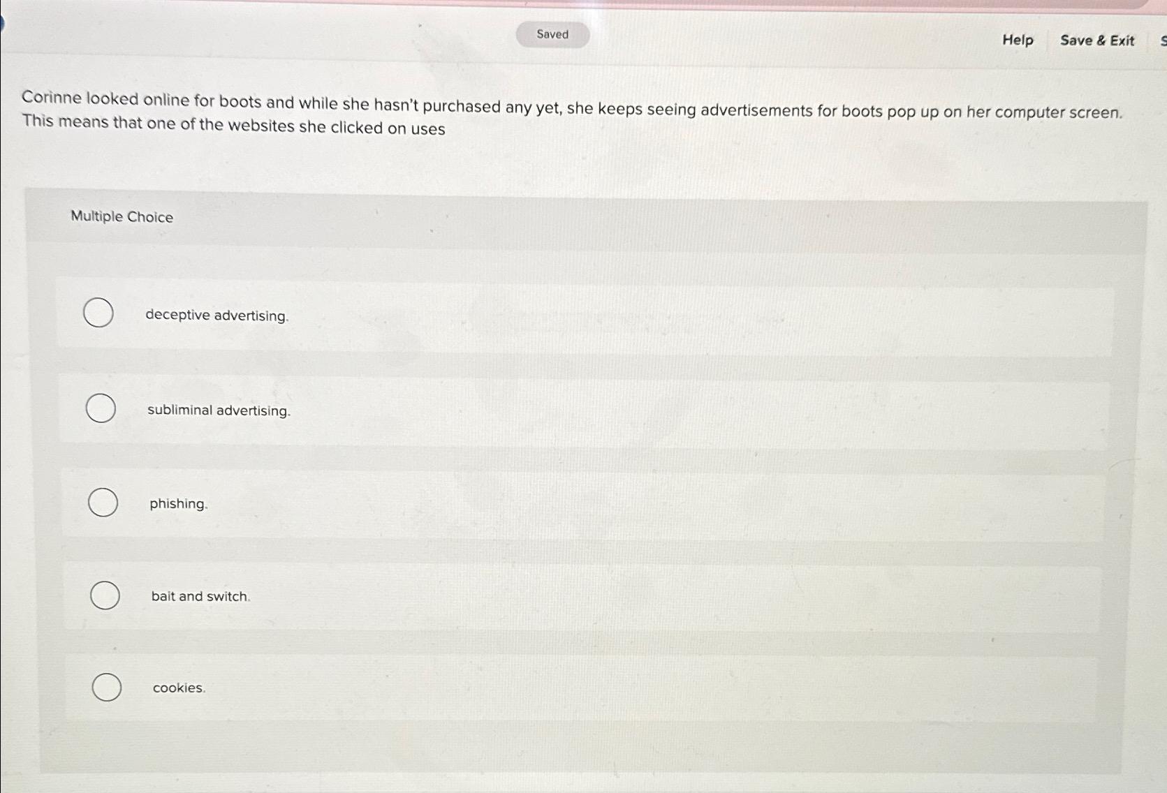 Solved HelpSave & ExitCorinne looked online for boots and | Chegg.com