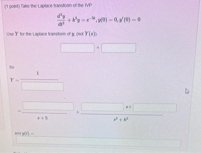 Solved (1 point) Take the Laplace transform of the IVP | Chegg.com