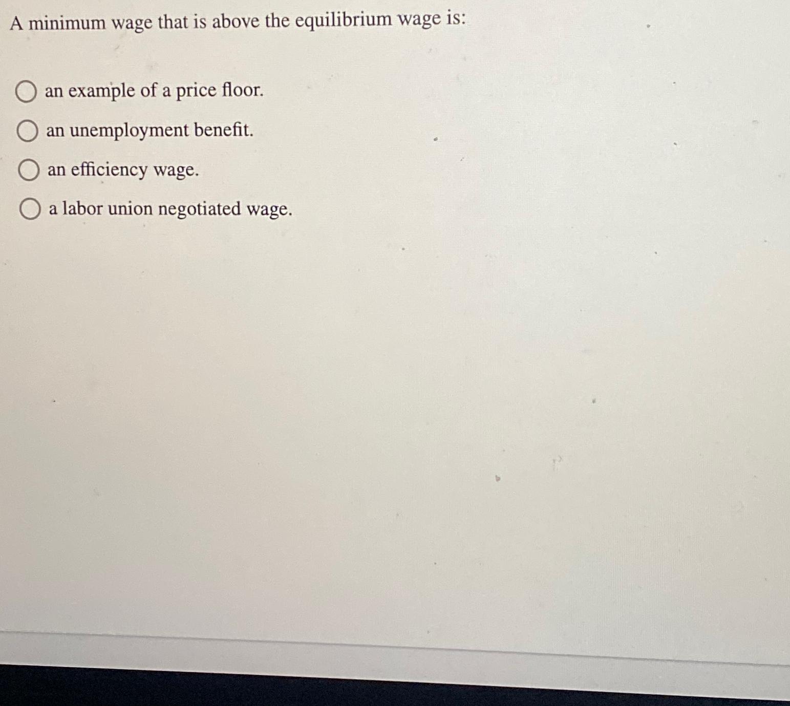 Solved A minimum wage that is above the equilibrium wage | Chegg.com