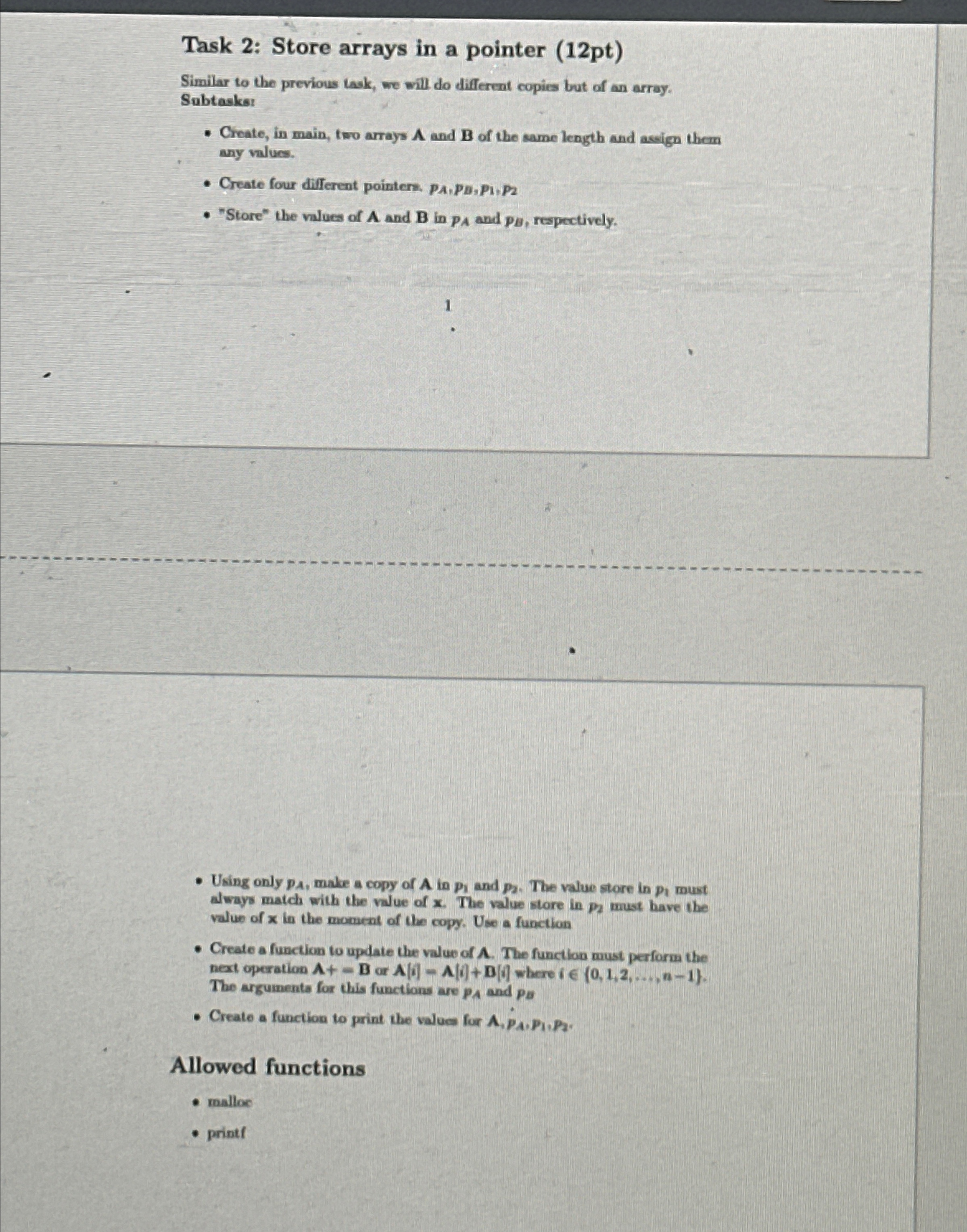 Solved IN CODE C: Task 2: Store arrays in a pointer | Chegg.com