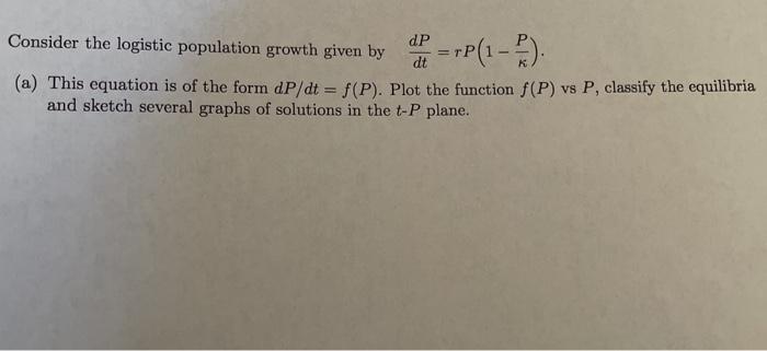 Solved dP Consider the logistic population growth given by = | Chegg.com