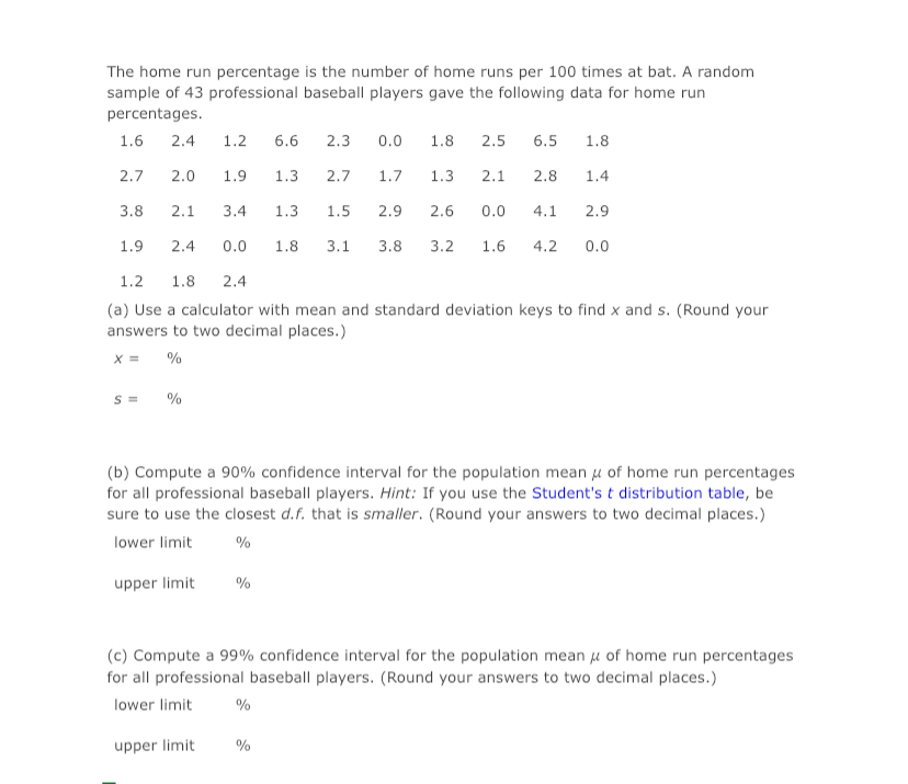 Solved The home run percentage is the number of home runs | Chegg.com