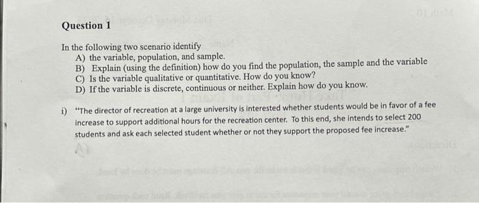 Solved In the following two scenario identify A) the | Chegg.com