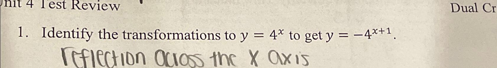 Solved Identify the transformations to y=4x ﻿to get y=-4x+1 | Chegg.com