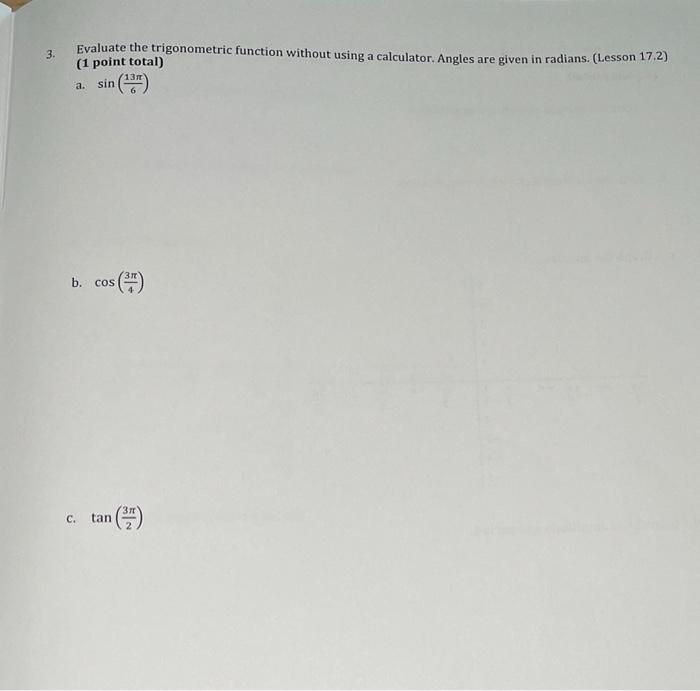 Solved 3. Evaluate the trigonometric function without using | Chegg.com
