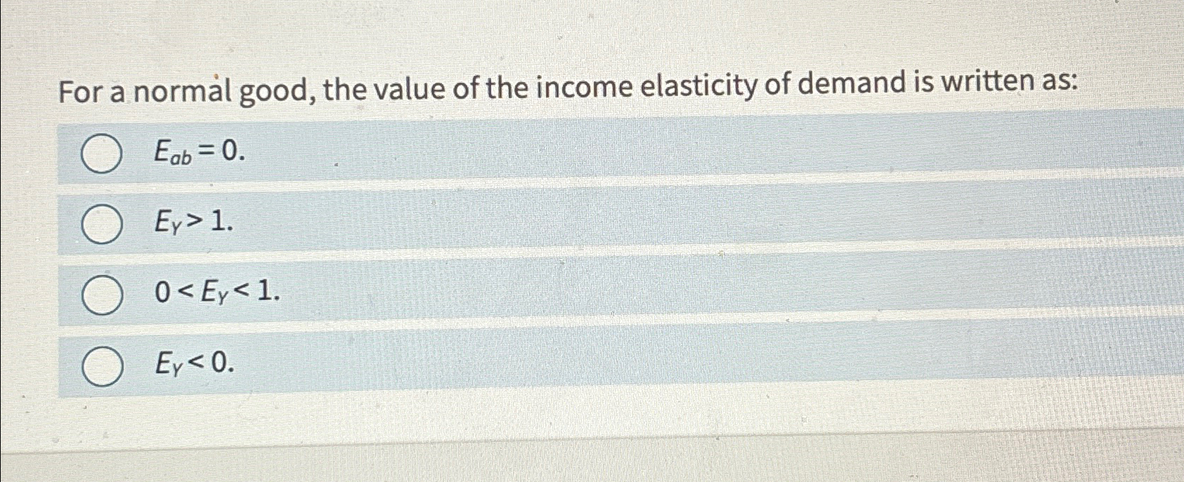Solved For a normal good, the value of the income elasticity | Chegg.com
