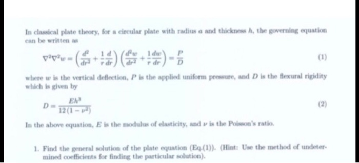 Solved In classical plate theory, for a circular plate with | Chegg.com