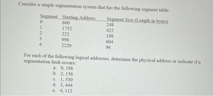 Solved Consider a simple segmentation system that has the | Chegg.com
