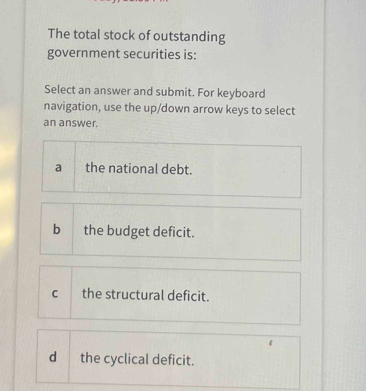 Solved The total stock of outstanding government securities | Chegg.com