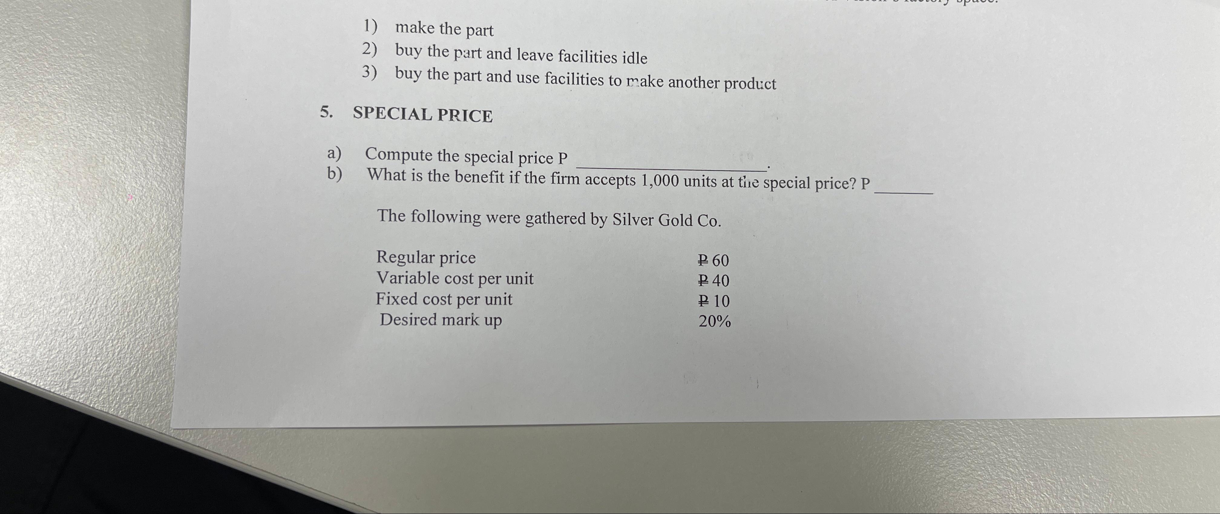 Solved SPECIAL PRICEa) ﻿Compute the special price Pb) ﻿What | Chegg.com