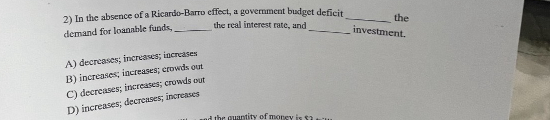 Solved In the absence of a Ricardo-Barro effect, a | Chegg.com