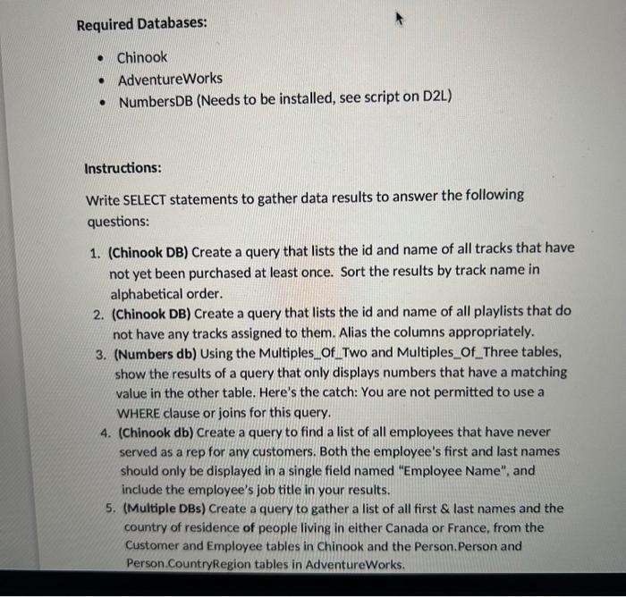 Solved Required Databases: - Chinook - AdventureWorks - | Chegg.com