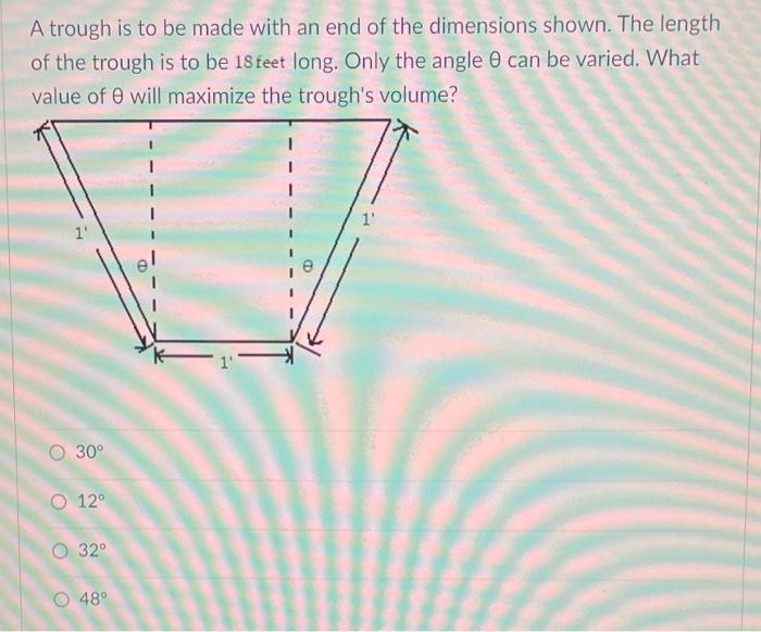 Solved A trough is to be made with an end of the dimensions | Chegg.com