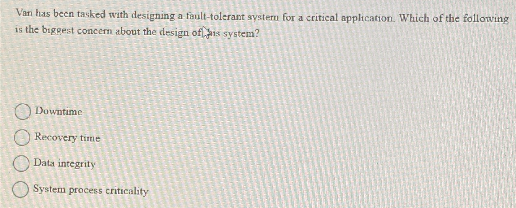 Solved Van has been tasked with designing a fault-tolerant | Chegg.com