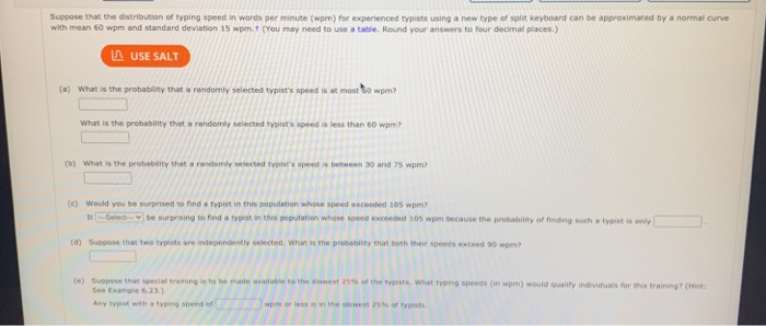 Solved Suppose that the distribution of typing speed in | Chegg.com