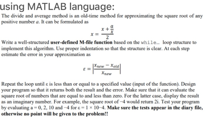 using MATLAB language: The divide and average method | Chegg.com