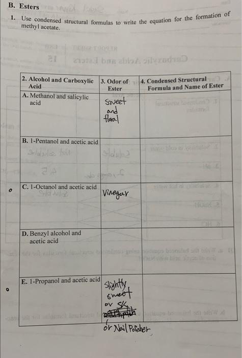 Solved B. Esters VIX Kobie 1. Use condensed structural | Chegg.com