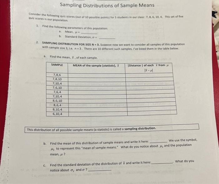 Solved Sampling Distributions of Sample Means Consider the | Chegg.com