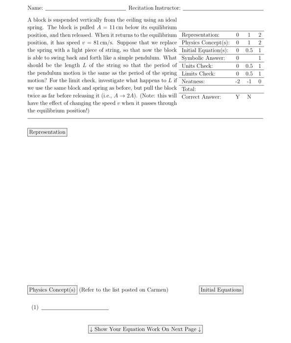 Solved A block is suspended vertically from the ceiling | Chegg.com