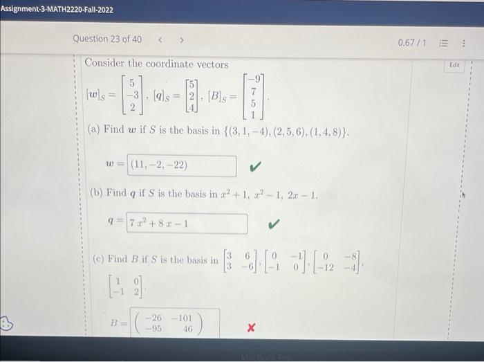 Solved Consider the coordinate vectors | Chegg.com