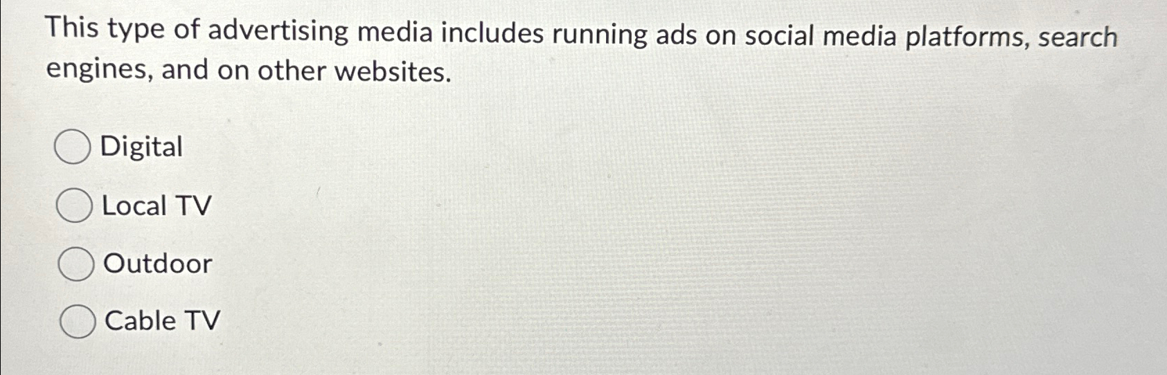 Solved This type of advertising media includes running ads | Chegg.com