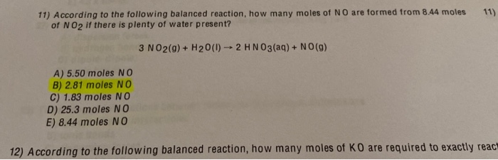 Solved 11) According to the following balanced reaction, how | Chegg.com