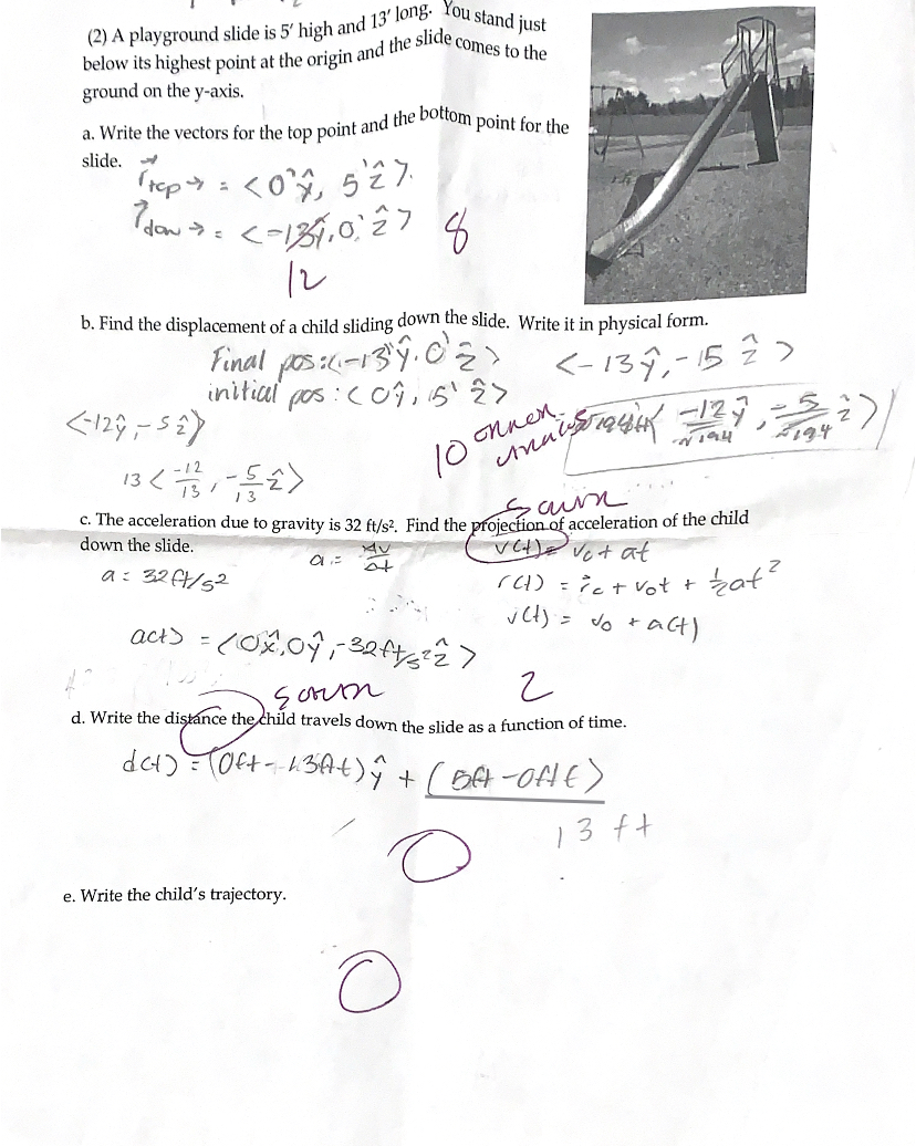 Solved (2) ﻿A playground slide is 5' ﻿high and 13' ﻿long. | Chegg.com