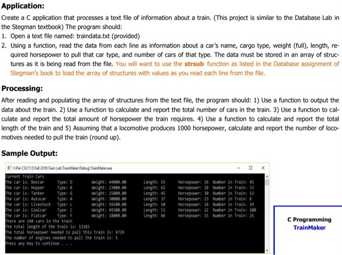 Solved Application: Create a C application that processes a | Chegg.com