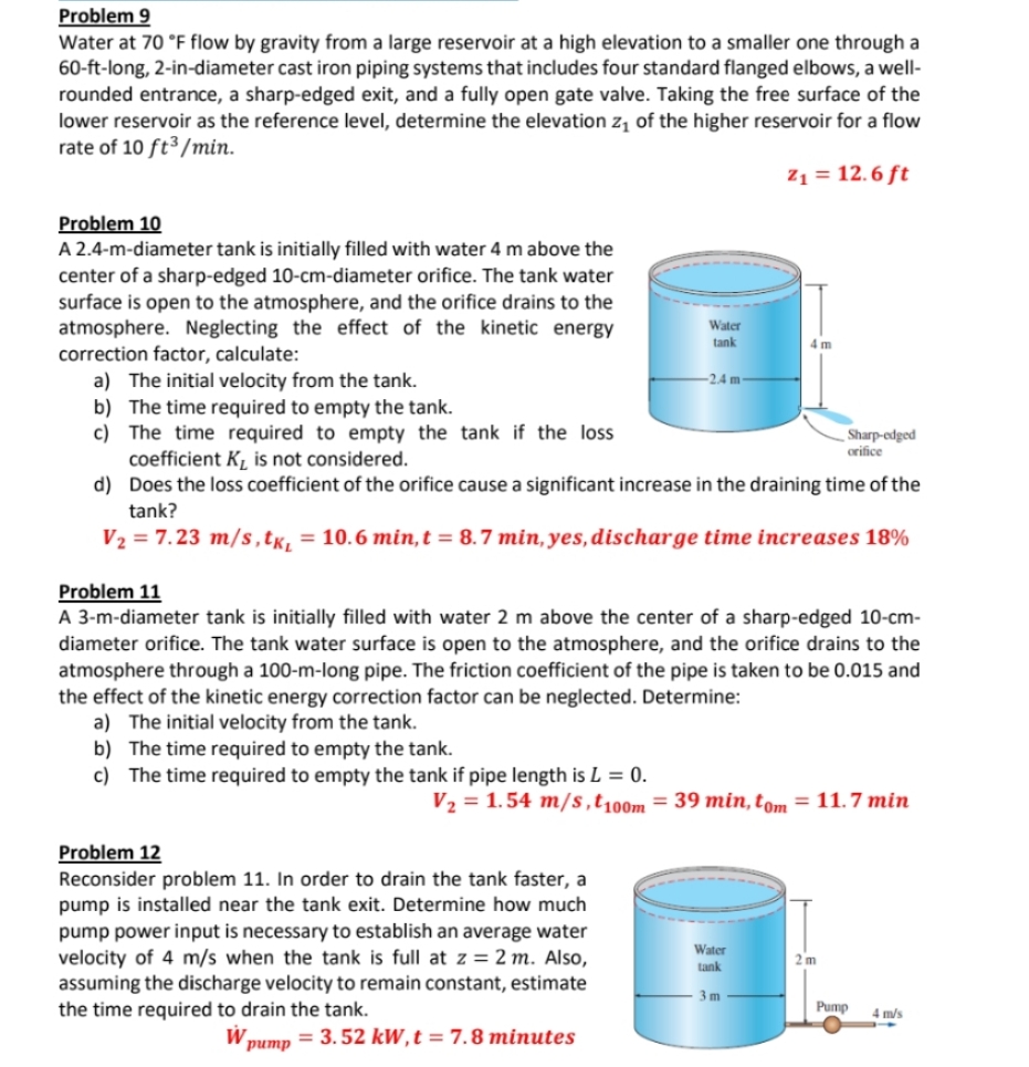 Solved Problem 9Water at 70°F ﻿flow by gravity from a large | Chegg.com