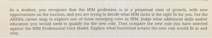 Solved As a student, you recognize that the HIM profession | Chegg.com